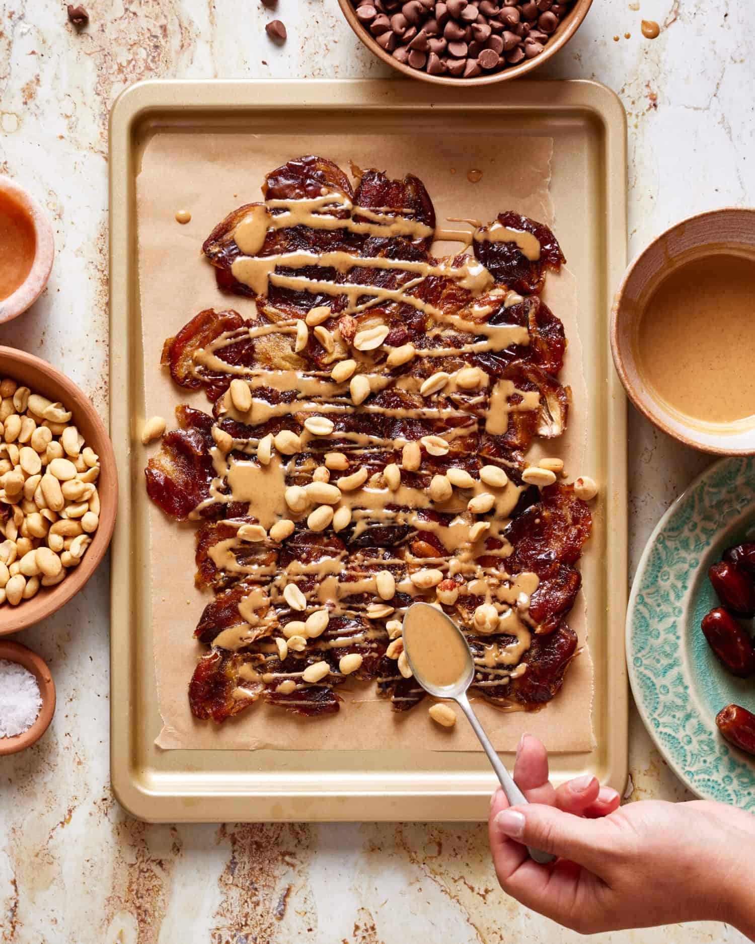 Easy "Snickers" Date Crunch Bark - Kalejunkie