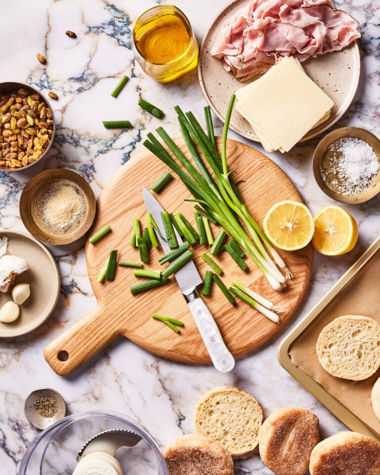 Green Onion Pesto Ham & Cheese Breakfast Sandwiches - Kalejunkie