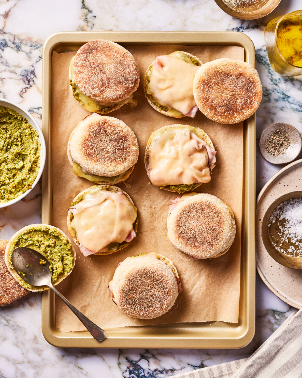 Green Onion Pesto Ham & Cheese Breakfast Sandwiches - Kalejunkie