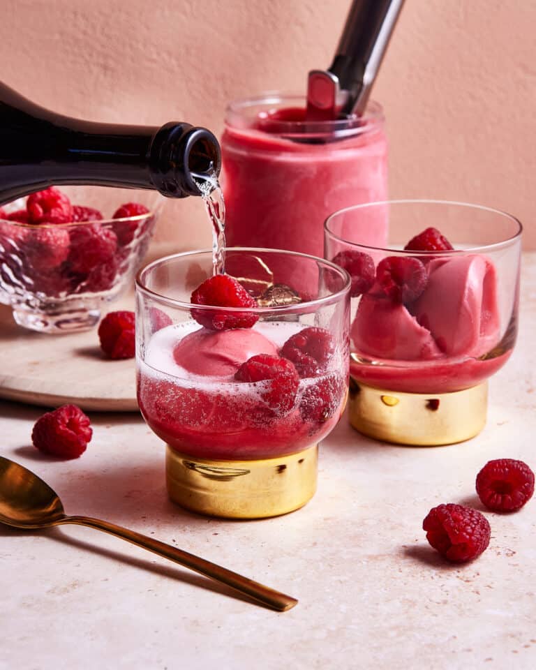 Raspberry Sorbet Champagne Floats - Kalejunkie