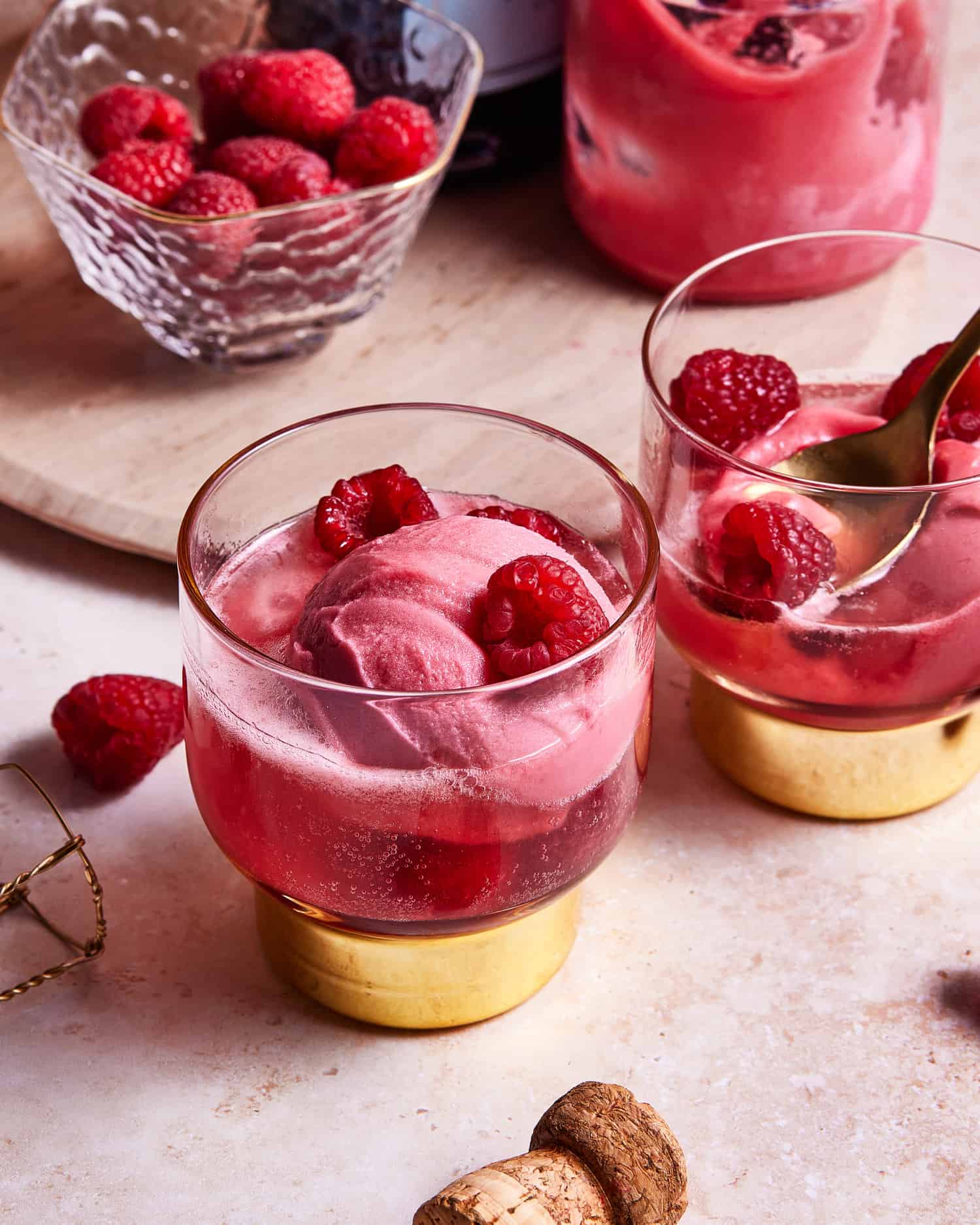 Raspberry Sorbet Champagne Floats - Kalejunkie