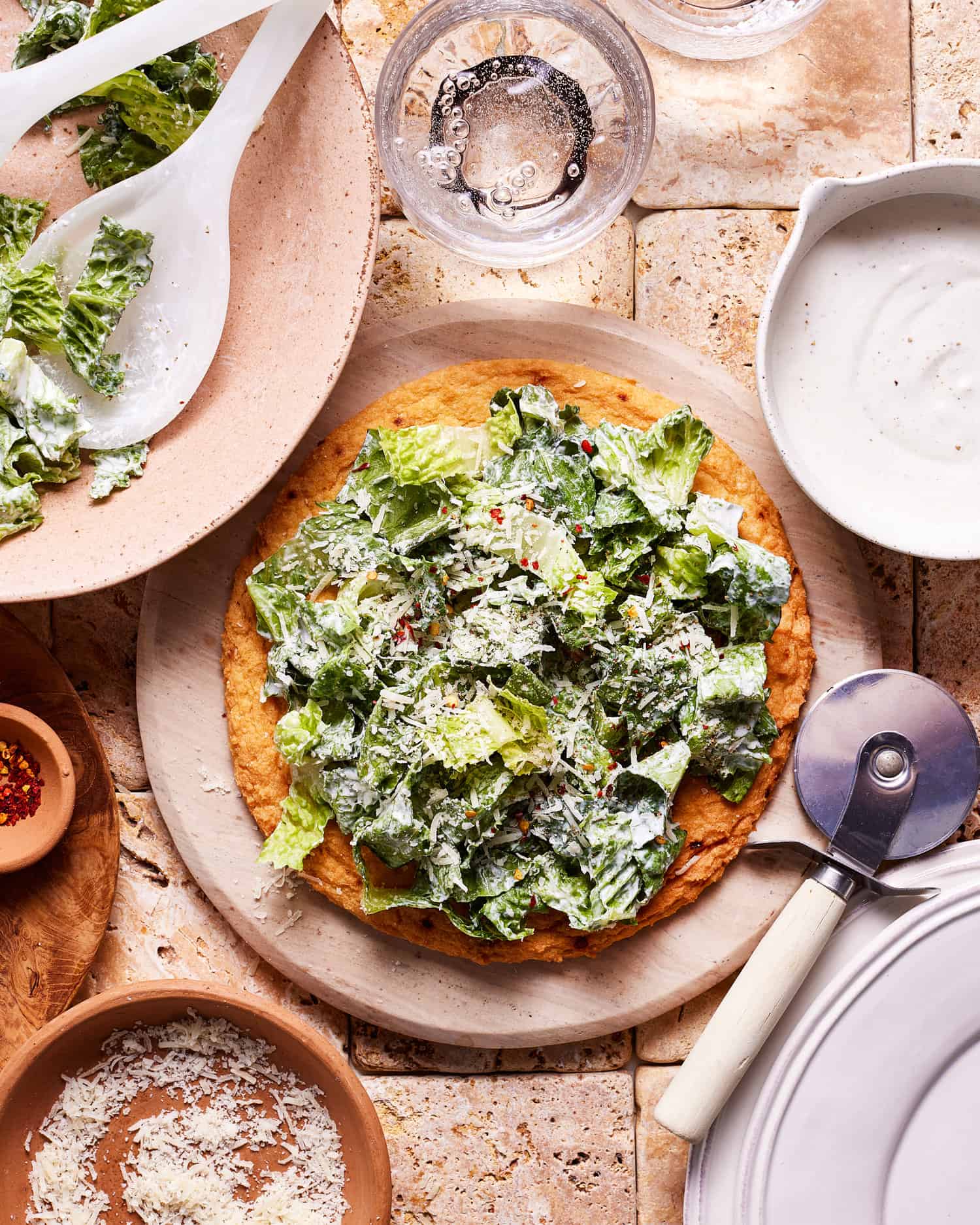 Viral Chicken Crust Caesar Salad Pizza - Kalejunkie