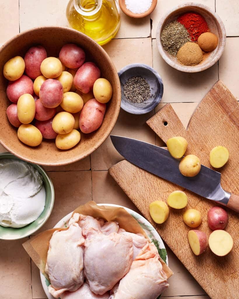 Juicy One Pan Middle Eastern Chicken & Potatoes - Kalejunkie