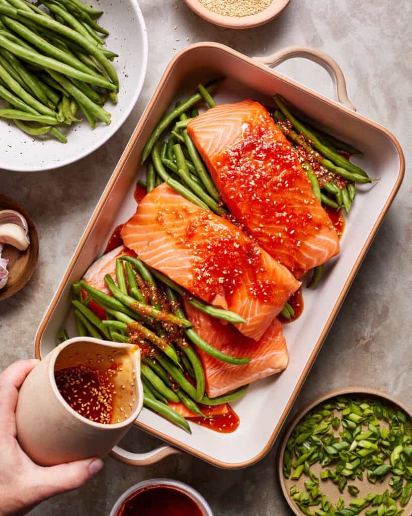 Sheet Pan Sesame Gochujang Salmon - Kalejunkie