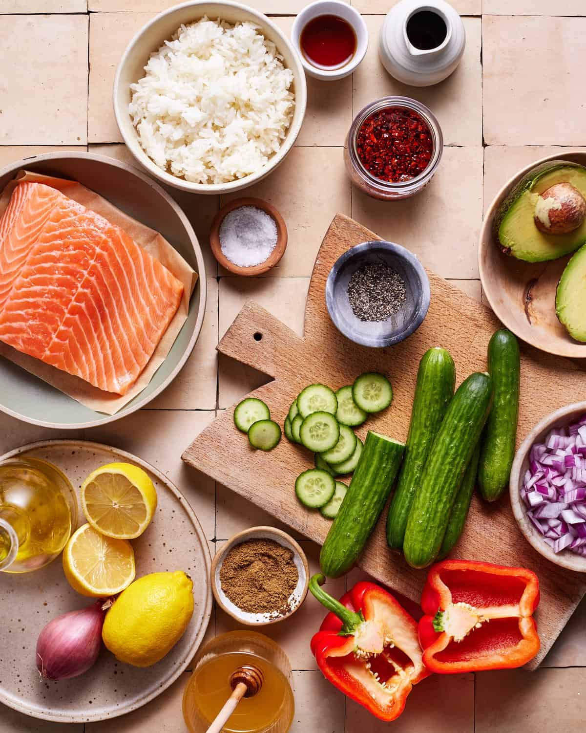 Crispy Rice Salmon Crunch Salad with Creamy Lemon-Cumin Dressing ...