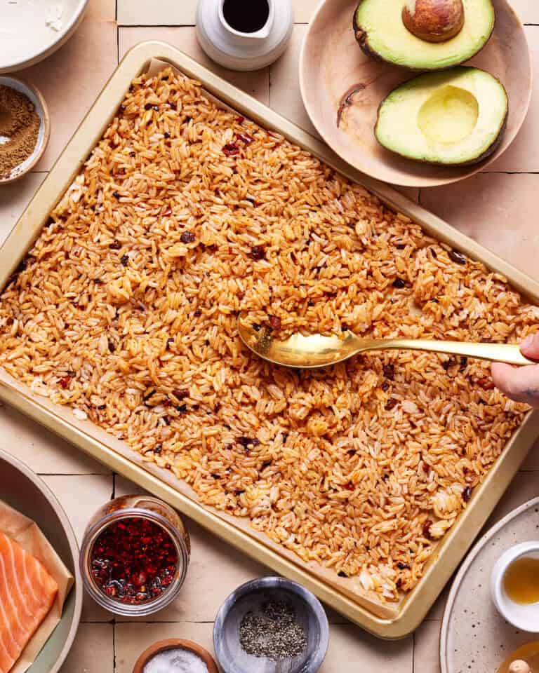 Crispy Rice Salmon Crunch Salad with Creamy Lemon-Cumin Dressing ...