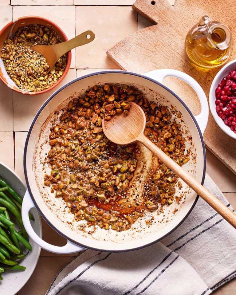 Brown Butter Green Beans with Toasted Pistachios and Lemony Whipped Feta - Kalejunkie