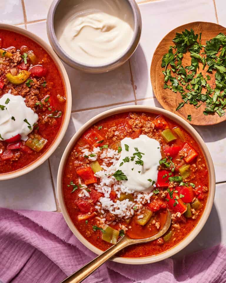 Deconstructed Stuffed Bell Pepper Soup - Kalejunkie