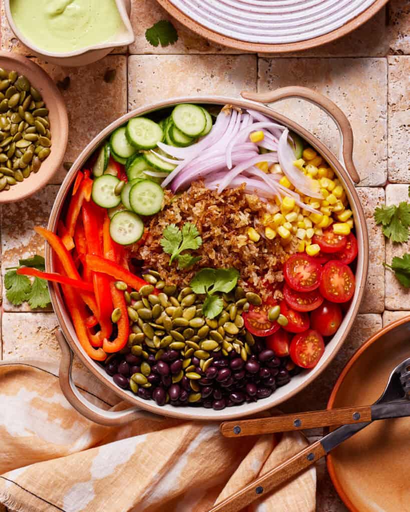 Crispy Rice Southwest Chicken Salad - Kalejunkie