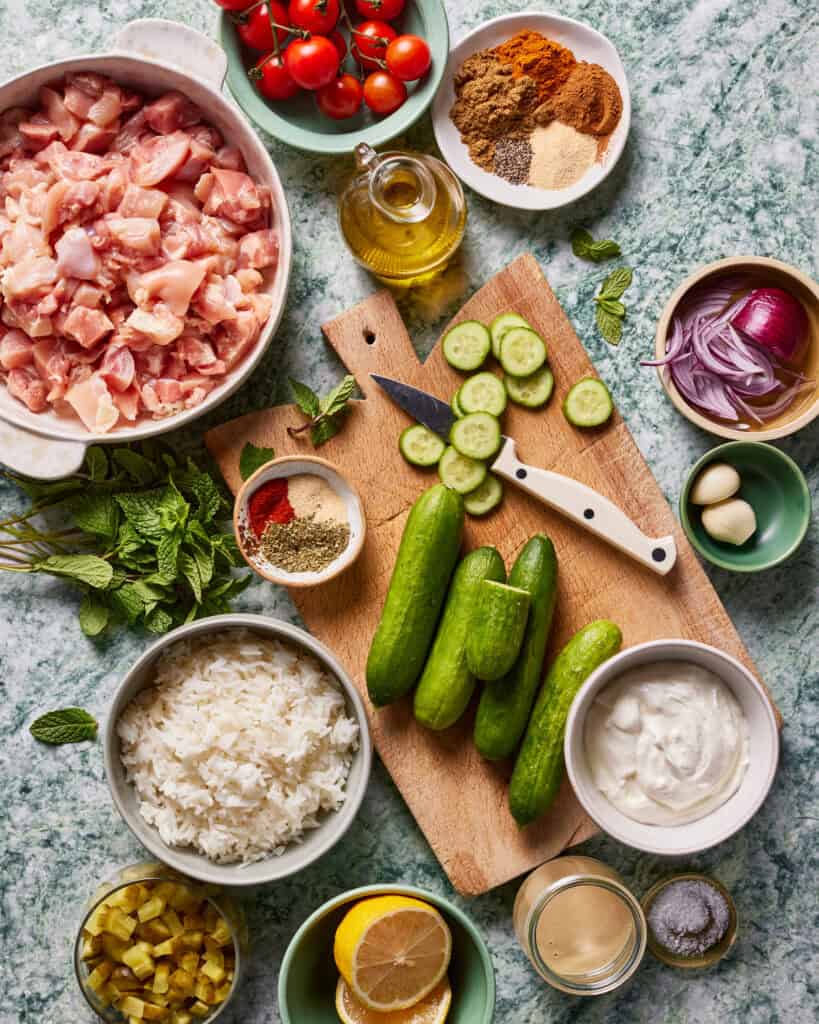 Chicken Shawarma Crispy Rice Salad with Lemon-Tahini Dressing - Kalejunkie
