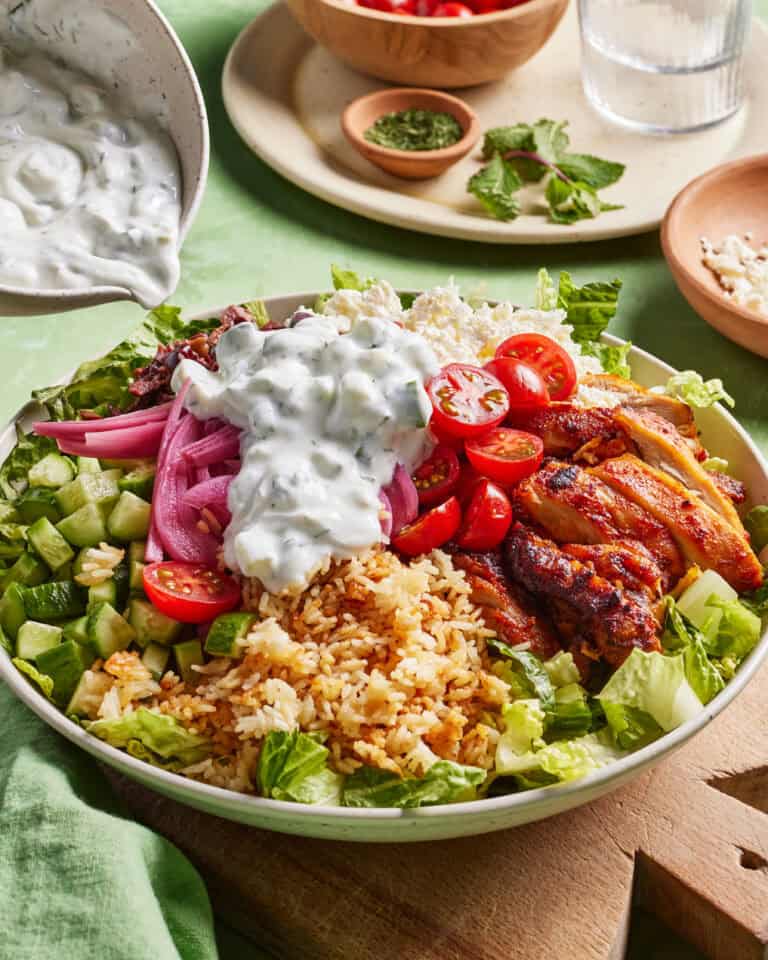 Scorched Rice Loaded Chicken Gyros Bowl - Kalejunkie
