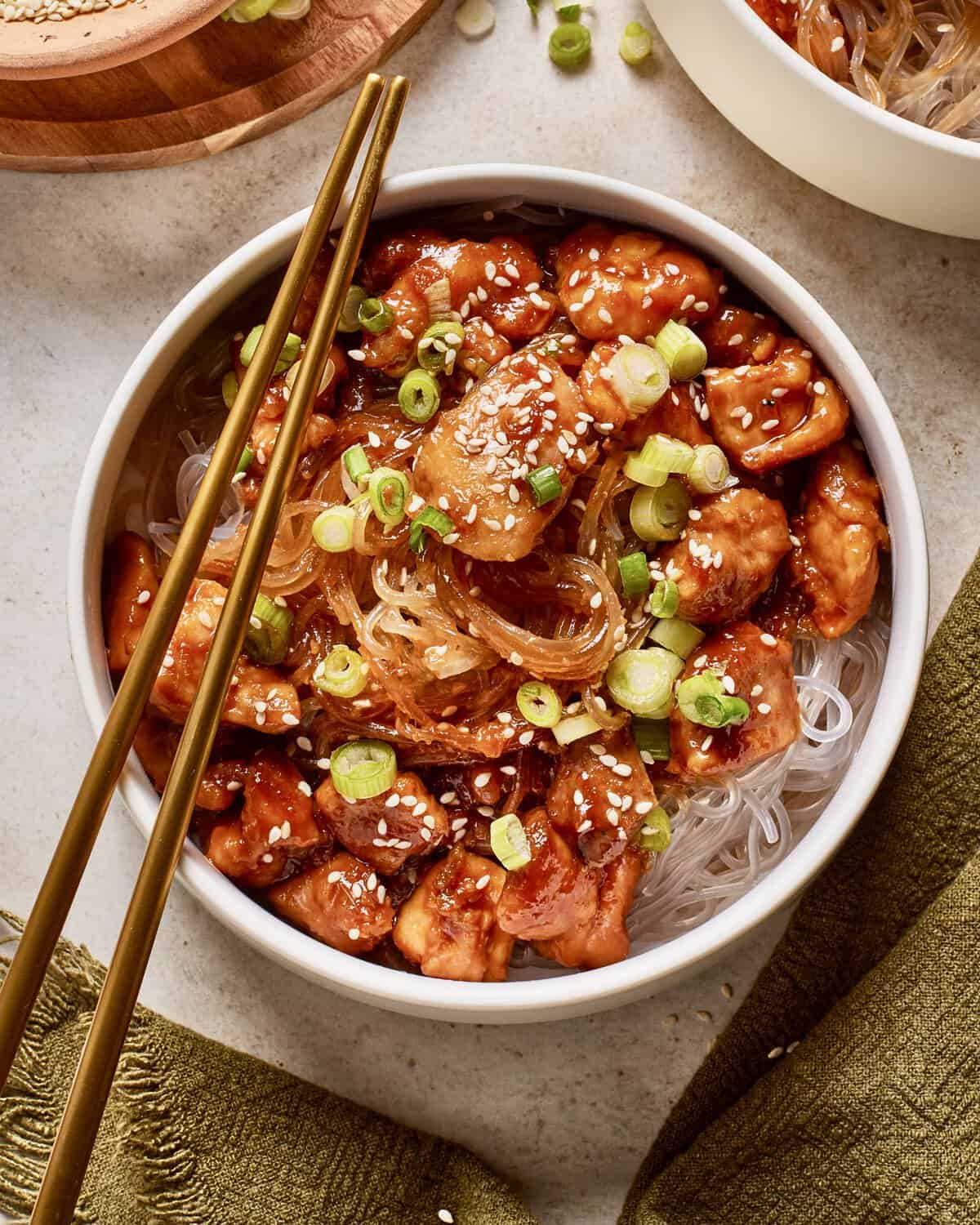 General Tso's Chicken with Glass Noodles - Kalejunkie