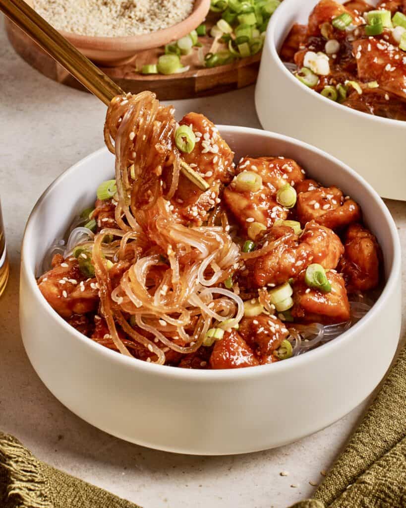 General Tso's Chicken with Glass Noodles - Kalejunkie