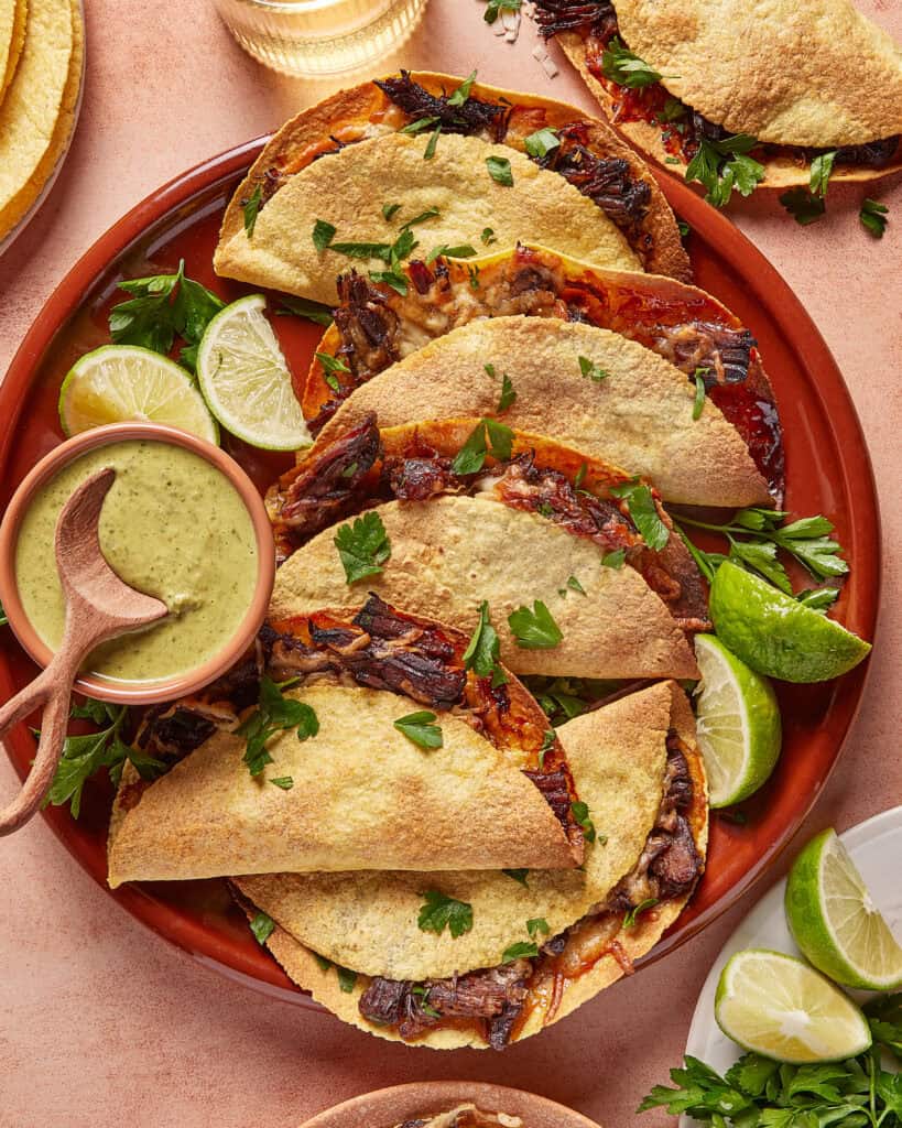 Crunchy Chuck Roast Baked Tacos with Salsa Verde - Kalejunkie